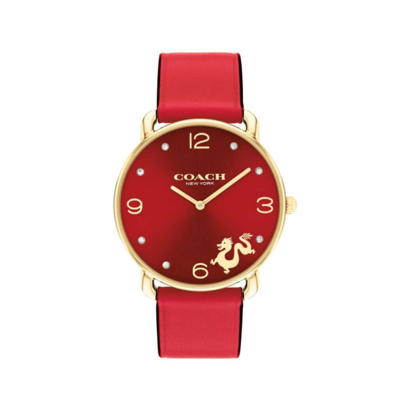 ساعة كوتش نسائي 36 ذهبية بميناء أحمر – baahy.com