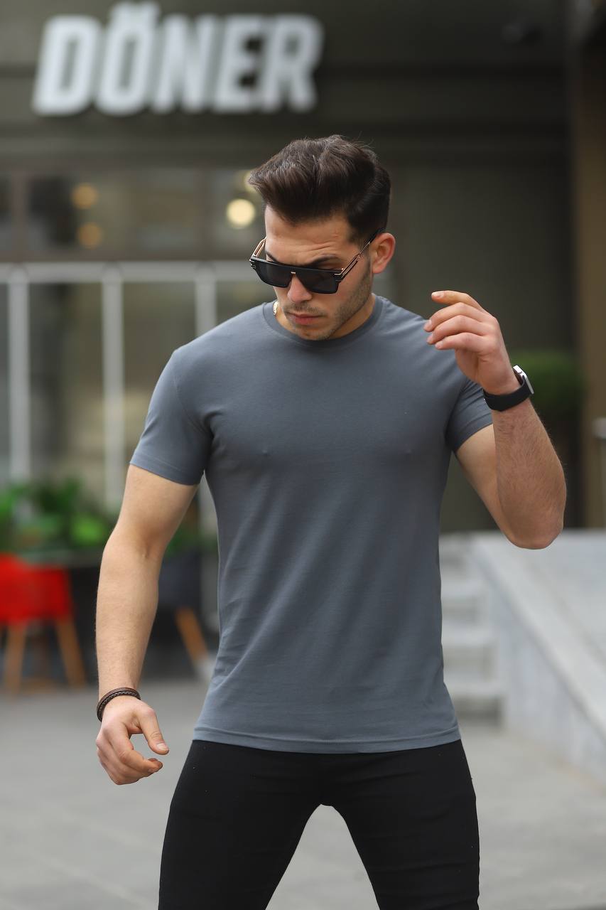 تي شيرت رجالي بلون رمادي موحد – baahy.com